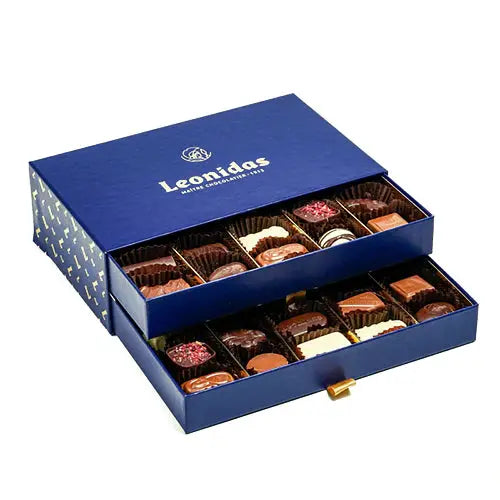 Leonidas Luxury Blue Drawer Box, Assorted Milk Dark & White Chocolates ...